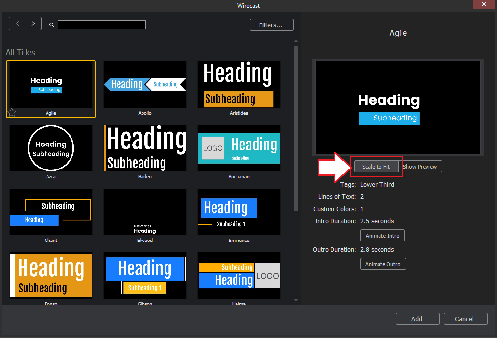 Wirecast 14.3.0: Titles